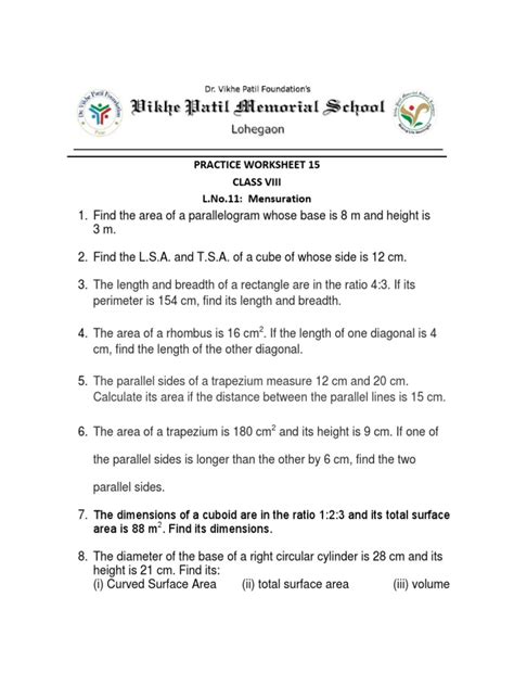 Lno11 Mensuration Worksheet Pdf