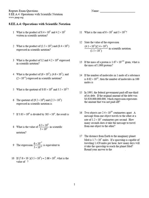 8 Ee A 4 Operations With Scientific Notation Pdf