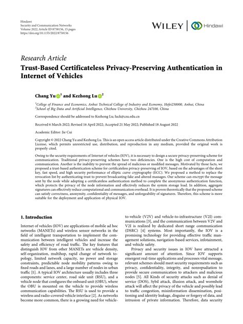 Pdf Trust Based Certificateless Privacy Preserving Authentication In