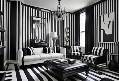Abstract Black And White Room With Converging Lines Creating A Dramatic Perspective Stock Image