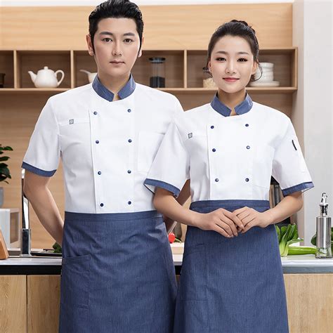 남성용 반팔 요리사 유니폼 호텔 다이닝 수통 주방 요리사 작업복 용수철 및 여름 국수 제빵점 천 작업복 및 유니폼