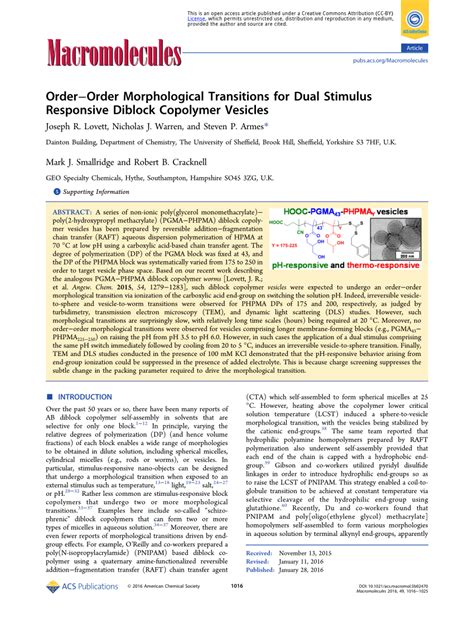 Pdf Orderorder Morphological Transitions For Dual Stimulus Responsive Diblock Copolymer Vesicles