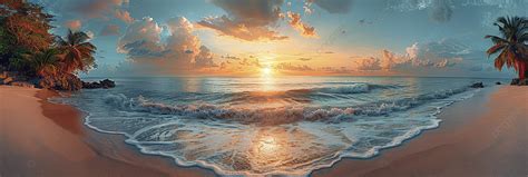 일몰 때 파도가 있는 아름다운 바다 해변 아름다운 바다 해변 배경 일러스트 및 사진 무료 다운로드 Pngtree