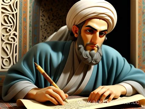 Handsome Iranian Poet Nizami Ganjavi Writing Elegantly On A Scroll Ai Art Generator
