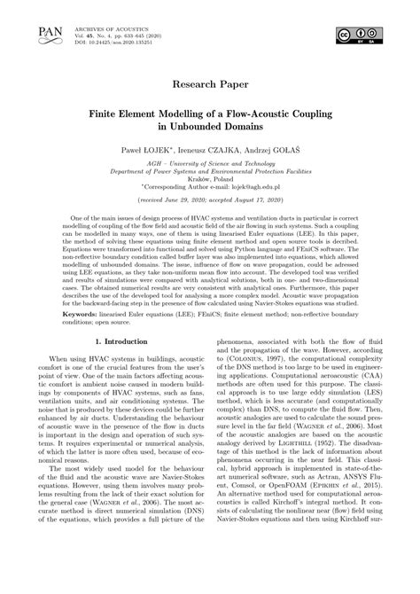 pdf finite element modelling of a flow acoustic coupling in unbounded