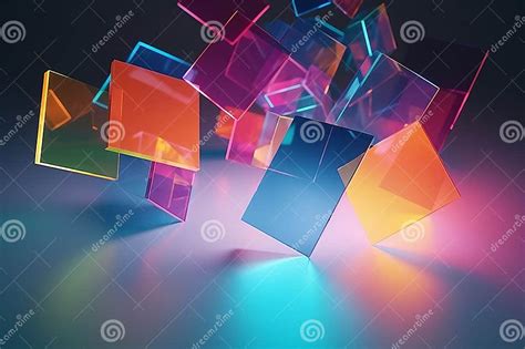3d Render Abstract Geometric Background Colorful Translucent Glass Shapes Square Pieces