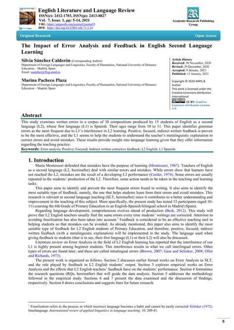 The Impact Of Error Analysis And Feedback In English Second Language