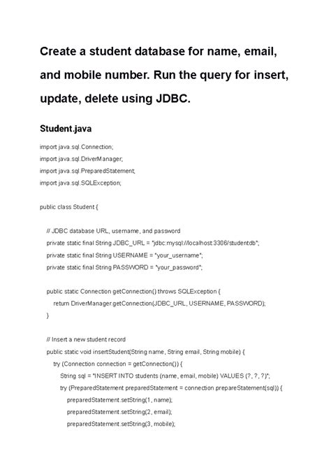 Web 5 Create A Student Database For Name Email And Mobile Number