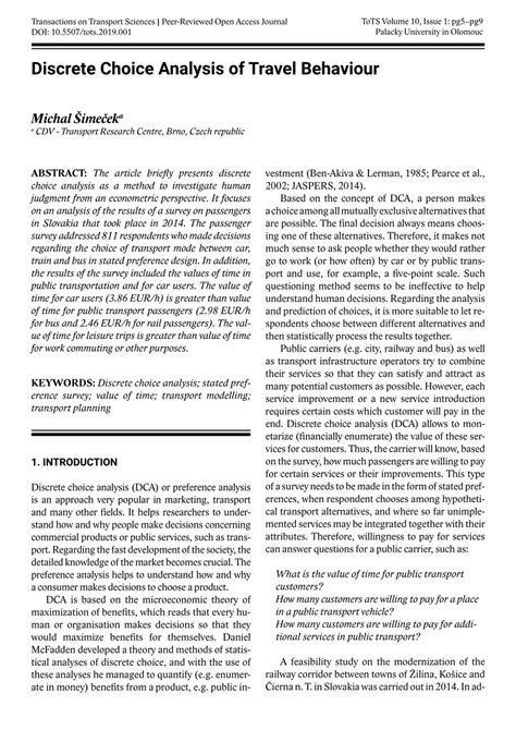 Pdf Discrete Choice Analysis Of Travel Behaviour