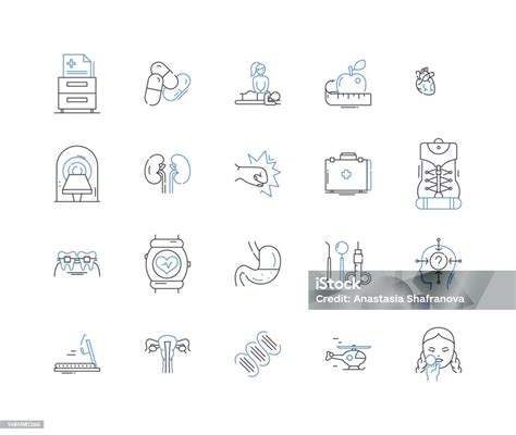 운동 요법 라인 아이콘 모음입니다 피트니스 운동 근력 지구력 유산소 운동 유연성 저항 벡터 및 선형 그림 근육 땀 강도 개요 표지판 세트 근육질 체격에 대한 스톡 벡터 아트