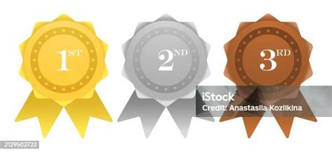 우승자를 위한 리본이 있는 메달 금 은 동 상 대회 배지 승리 스포츠 올림픽 명예로운 1 위 2 위 3 위 별 수상 트로피 지명 벡터 일러스트 레이 션