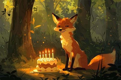 Felix The Fox Celebrates With Cake Premium Ai Generated Image