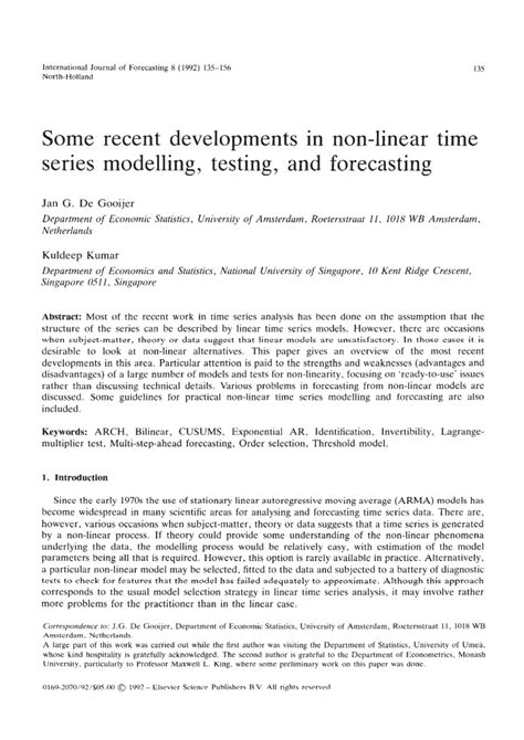 Pdf Some Recent Developments In Non Linear Time Series Modelling Testing And Forecasting