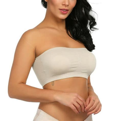 Double Women Plus Size Strapless Bra Bandeau Tube Removable Padded Top