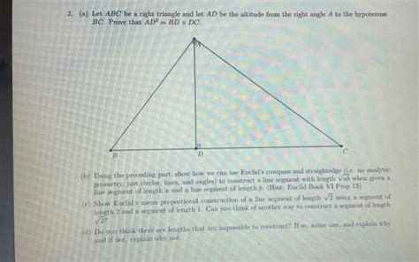 Solved A Let ABC Be A Right Triangle And Let AD Be The Chegg Com