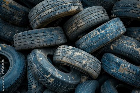 Old Wornout Tires In A Large Pile No Longer Usable Due To Extensive