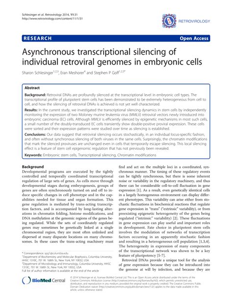 Pdf Asynchronous Transcriptional Silencing Of Individual Retroviral