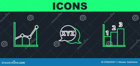 Set Line Graph Schedule Chart Diagram And Xyz Coordinate System Icon Vector Stock