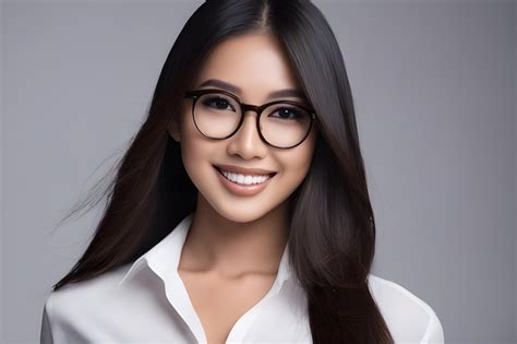 Premium Ai Image Beautiful Secretary Wearing Glasses Beautiful Asian Model