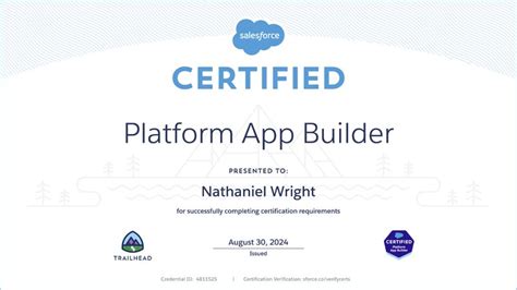 Salesforce Trailhead Certification Platformappbuilder Salesforcecertification Nathaniel