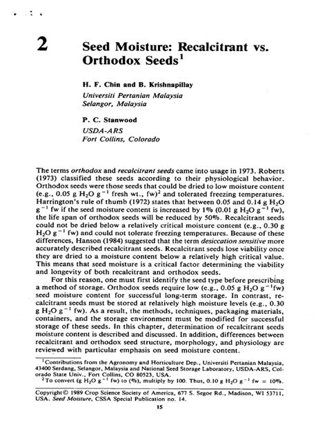 Orthodox Seeds Vs Recalcitrant Pdf Seed Agriculture