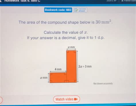 Solved Bookwork Code M83 The Area Of The Compound Shape Below Is 30mm