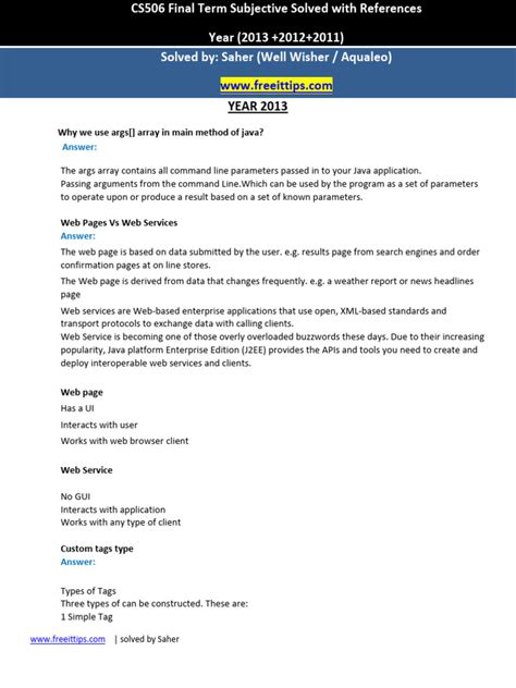 Cs506 Final Term Subjective Solved With References 2012 2013 Pdf Cookie Java