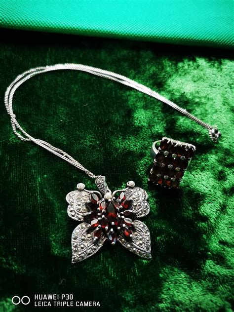 Beautiful Silver And Garnet Butterfly Necklace And Ring Etsy