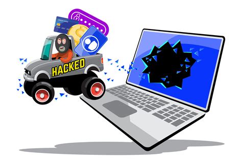 Hacker Steal Coins And Data From Notebook By Truck Cyber Security Concept 34781185 Vector Art