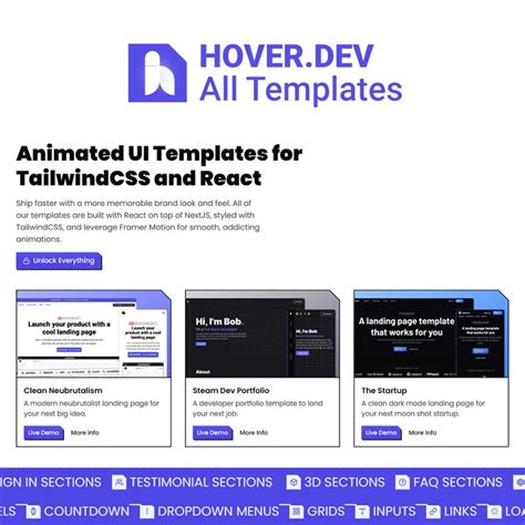 Jual Hoverdev Template Animated Ui Tailwindcss And React Update Lengkap Shopee Indonesia