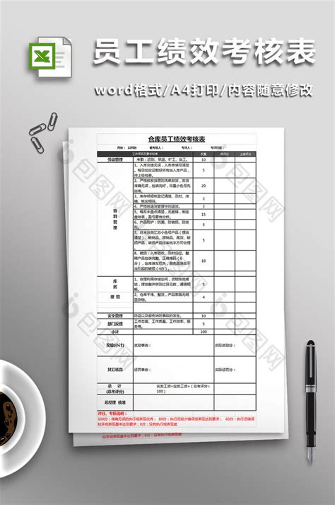 仓库员工绩效考核表下载 包图网