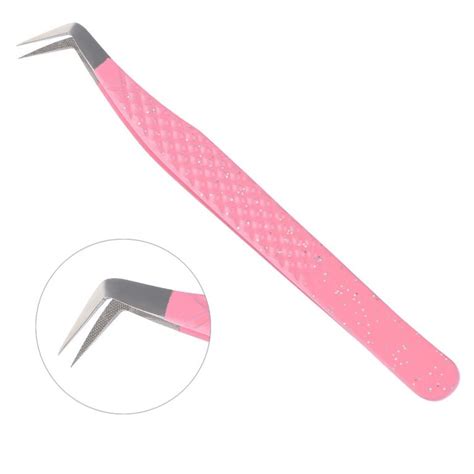 Fiber Tip Volume Tweezer 75 Degree Pink Sparkle Angled Long Fine Boot Fiber