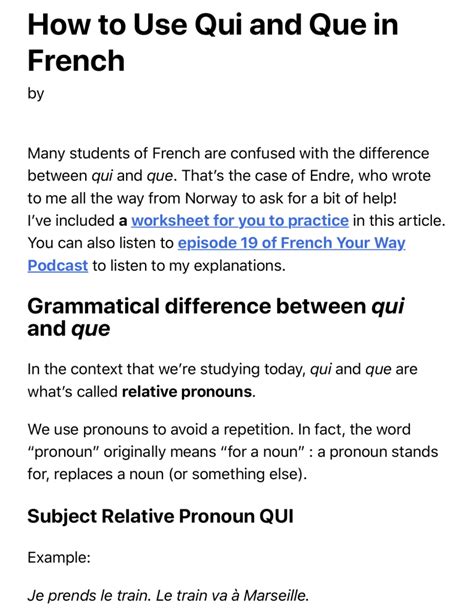 How To Use Qui And Que In French
