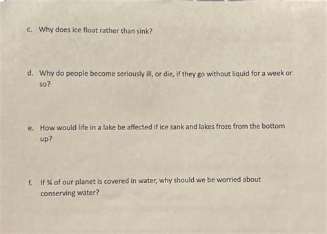 Solved C Why Does Ice Float Rather Than Sink D Why Do