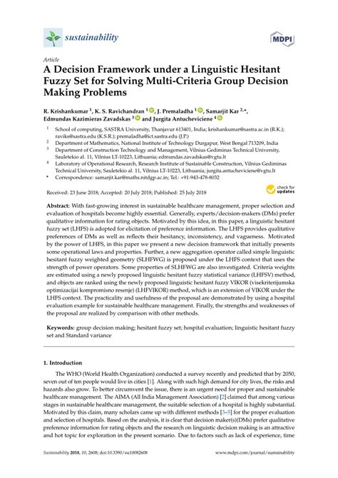 Pdf A Decision Framework Under A Linguistic Hesitant Fuzzy Set For Solving Multi Criteria