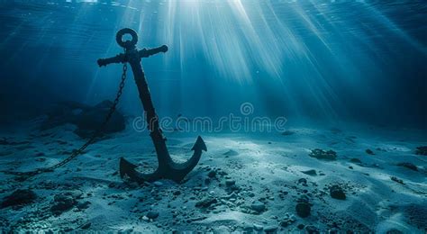 Sunlight Illuminates An Anchor On The Ocean Floor Of The Deep Sea Stock