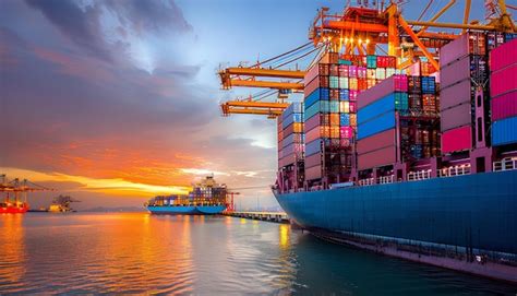 Premium Photo Port With Containers Being Carefully Loaded Onto A Large Cargo Ship Symbolizing