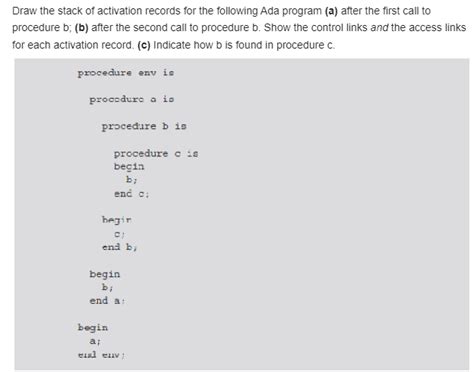 Solved Draw The Stack Of Activation Records For The