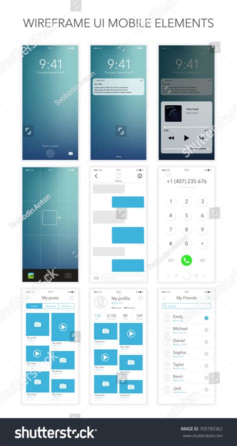 Set Wireframe Ui Mobile Elements Phone Stock Vector Royalty Free Shutterstock