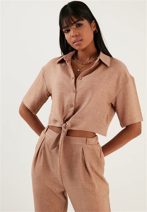 Lela Regular Fit Button Down Blouse Camel Zalandode