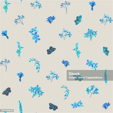 꽃무늬 마름모 프린트 말린 꽃과 나비가 수채화로 그려진 꽃무늬 이음새가 없는 패턴 벽지 야생화와 허브가 있는 직물을 위한 수채화 인쇄 0명에 대한 스톡 벡터 아트 및 기타