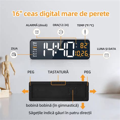 Led цифров стенен часовник Sdlogal 16 инчов голям екран с дистанционно управление Emag Bg