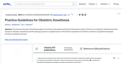 Practice Guidelines For Obstetric Anesthesia