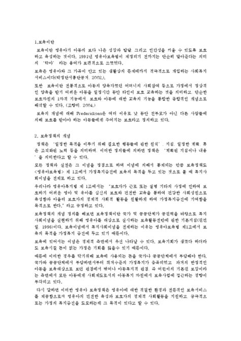 보육학개론 현재 우리나라 실정에 맞는 보육과 교육정책 사회과학