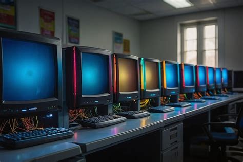 A Row Of Computers In A School Computer Lab Premium Ai Generated Image