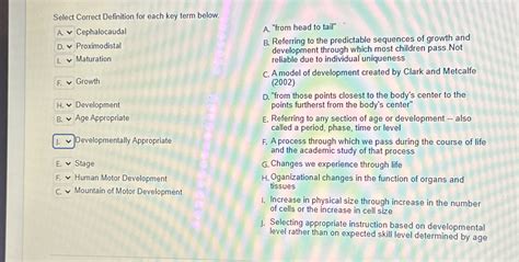 Solved Select Correct Definition For Each Key Term
