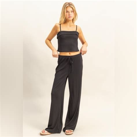 Hyfve Pants And Jumpsuits Black Rib Knit Cami Top And Pants Set