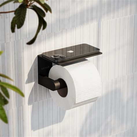 Deka Matte Black Toilet Roll Holder With Shelf Lusso