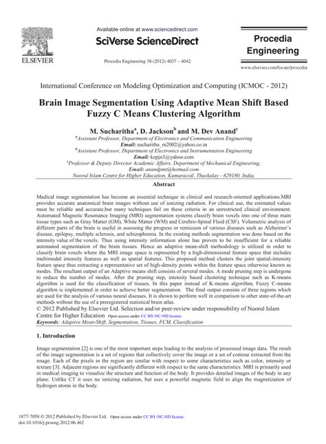Pdf Brain Image Segmentation Using Adaptive Mean Shift Based Fuzzy C