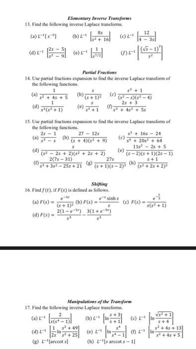Solved Elementary Inverse Transforms 13 Find The Following